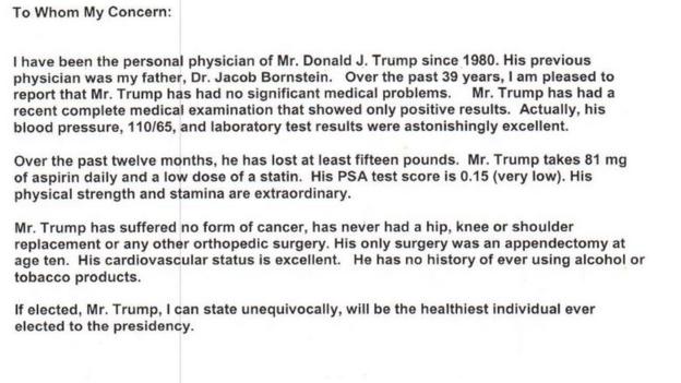Donald Trump doctor admits writing health note in five minutes - BBC News