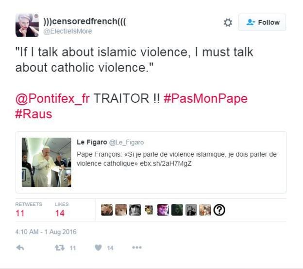 'Not my Pope' hashtag highlights French divisions - BBC News