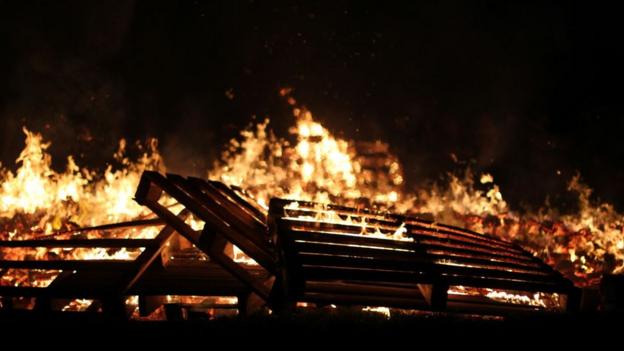 Donnington: Plea for wood after bonfire set alight early - BBC News