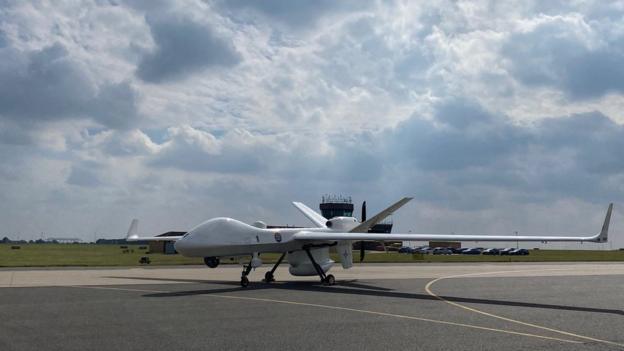 Waddington RAF surveillance drone takes first flight in UK skies - BBC News