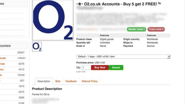 O2 customer data sold on dark net - BBC News