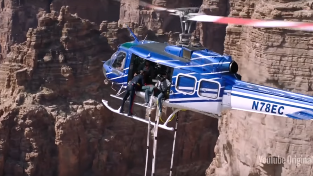 Will Smith bungee jumps out of helicopter for 50th birthday - BBC News