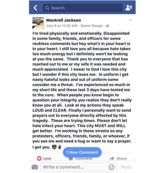 Poignant Facebook post from murdered US police officer - BBC News