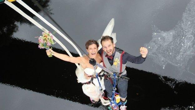 Bungee jump couple take wedding plunge in Killiecrankie - BBC News