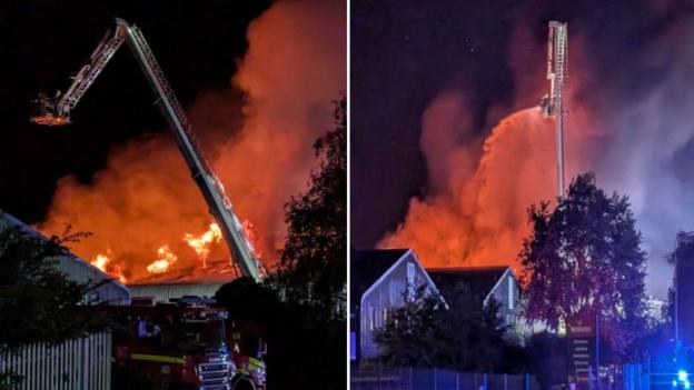Firefighters tackle 'large' blaze at Gisleham industrial unit - BBC News