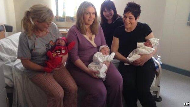 Three sisters give birth on same day in Irish hospital - BBC News