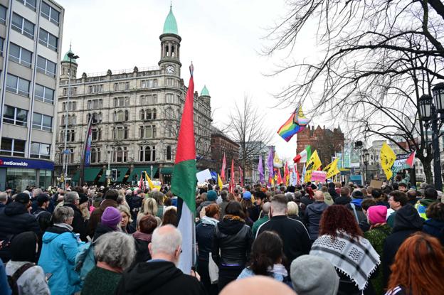 Anti-immigration protest and counter rally gather at Belfast City Hall ...