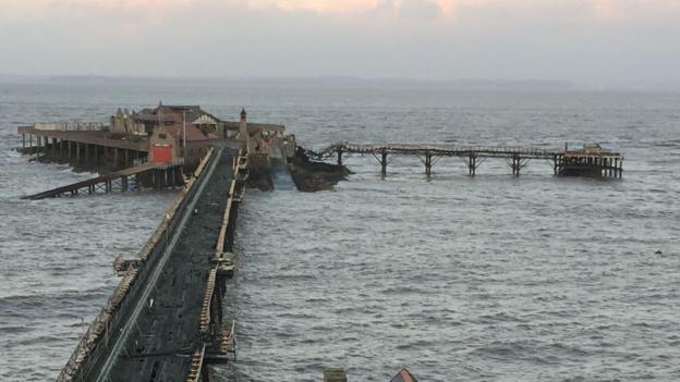 Work to restore crumbling historic pier is under way - BBC News