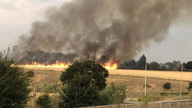 Field catches fire on outskirts of Ipswich - BBC News