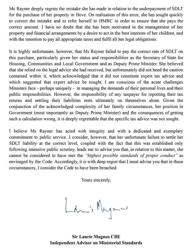 Angela Rayner resignation letter and Sir Keir Starmer reply in full ...