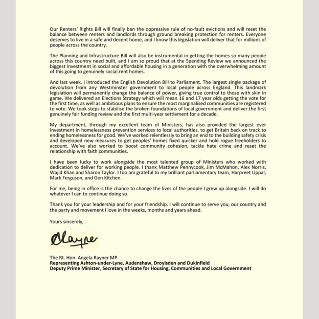 Angela Rayner resignation letter and Sir Keir Starmer reply in full - BBC News