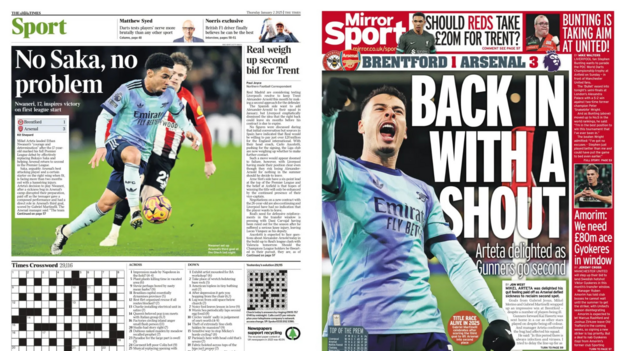 Arsenal news: Thursday's back pages after Brentford win - BBC Sport