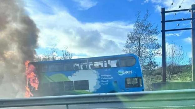 No passengers on bus that caught fire near Whitehaven - BBC News