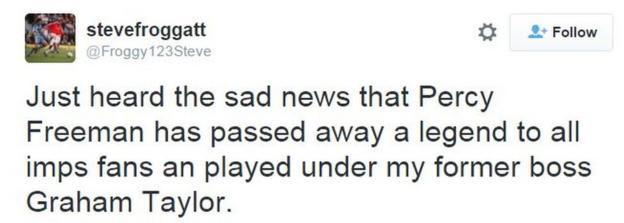 Tributes for Lincoln City 'legend' Percy Freeman - BBC News