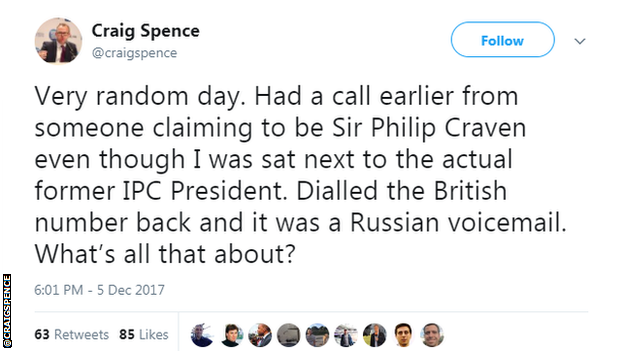 IPC official receives prank call on day of Russia's Olympic ban - BBC Sport