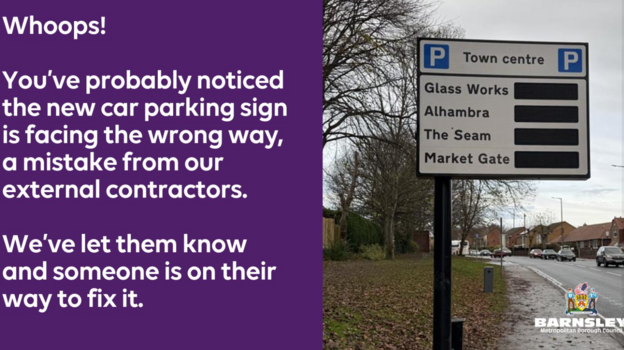 Barnsley Council U-turn on backwards road sign - BBC News