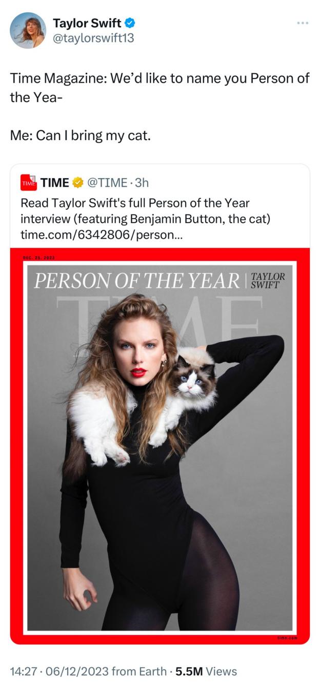 Taylor Swift named Time Magazine's person of the year - BBC News