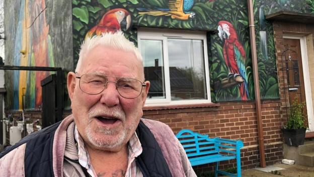 Giant parrots painted on Peterborough 'bird man's' house - BBC News