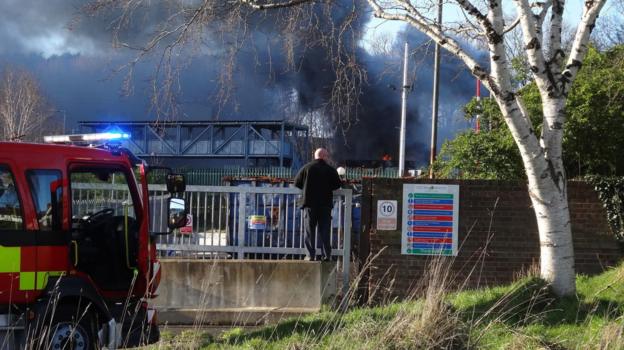 Somerset fire: Huge plumes of smoke at former Chard factory site - BBC News