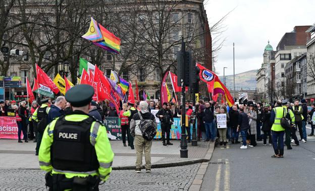 Anti-immigration protest and counter rally gather at Belfast City Hall ...