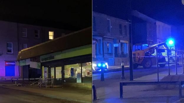 Ram-raid thieves use JCB to steal Longridge Co-op cash machine - BBC News