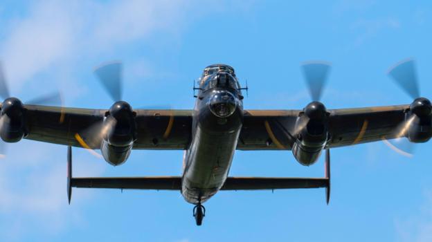 Lancaster bomber takes to sky over Lincolnshire after restoration - BBC ...