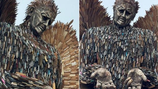 Knife Angel goes in display in Weston-super-Mare - BBC News