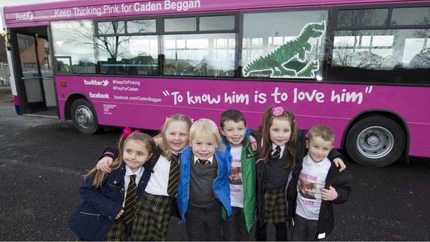 Pink bus for 'brave' schoolboy Caden Beggan - BBC News