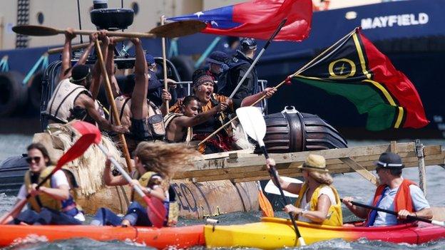 South Pacific climate activists blockade Australia port - BBC News