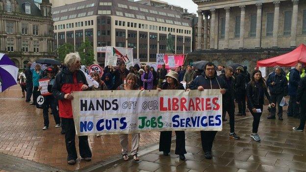 March against cuts at £189m Library of Birmingham - BBC News