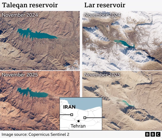 BBC Verify Live: Satellite images show reservoir levels dropping as ...