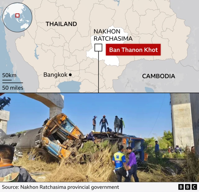 Thailand: At least 28 dead as crane collapses onto train - BBC News