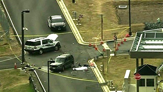 NSA shooting: One dead after car rams security gate - BBC News