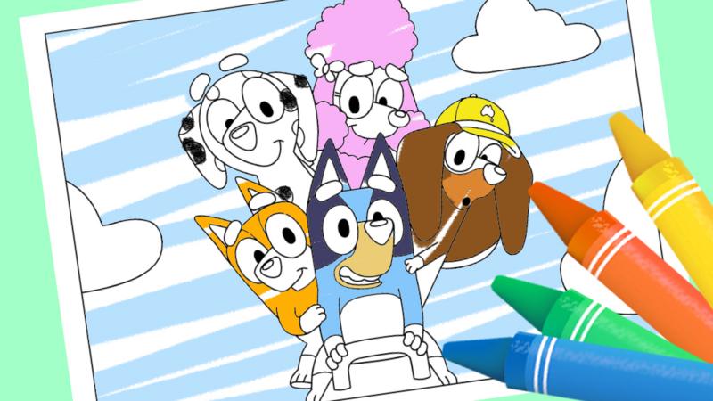 Free Bluey colouring sheet activity from CBeebies - CBeebies