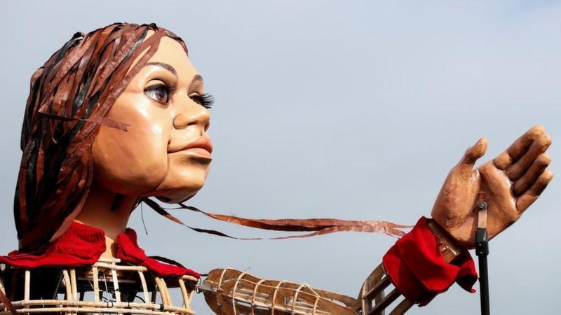 Little Amal team launch climate change puppet project the Herds - BBC News