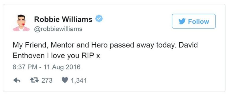 Robbie Williams pays tribute to manager David Enthoven - BBC News