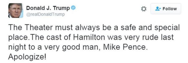 Mike Pence, VP-elect, booed at Hamilton musical - BBC News