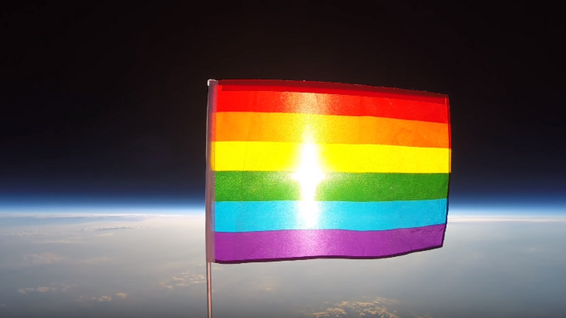 Gay pride flag launched into space 'to spread peace' - BBC News