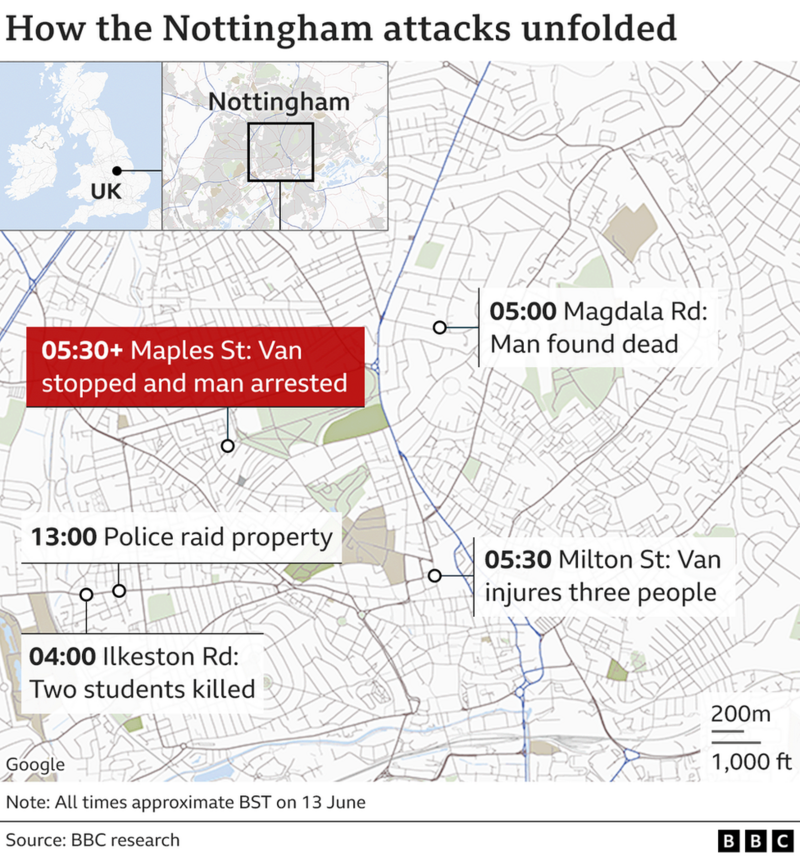 Nottingham: Students among three killed in knife and van attacks - BBC News