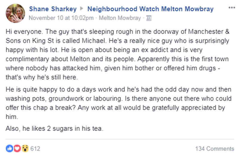 Facebook post leads to home and job for homeless man - BBC News