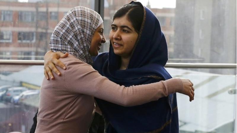 Malala and Muzoon reunite to proclaim benefits of education - BBC News