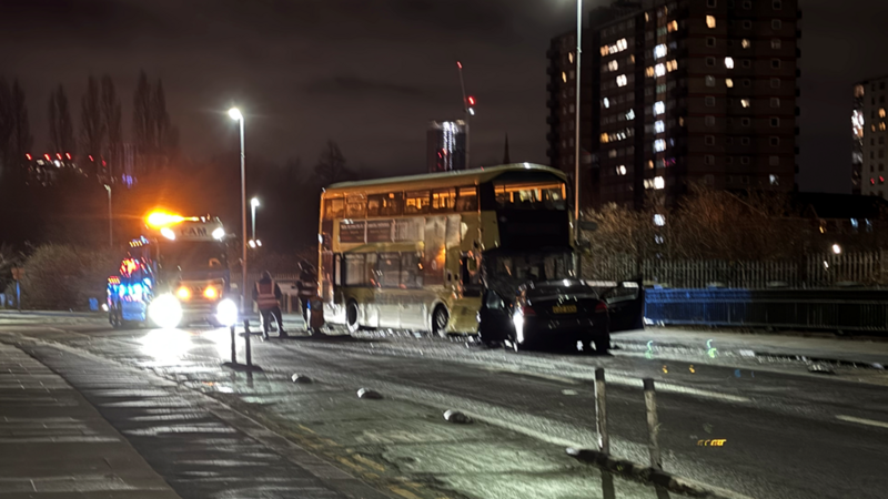 Salford crash: Five injured in double-decker bus and car collision ...