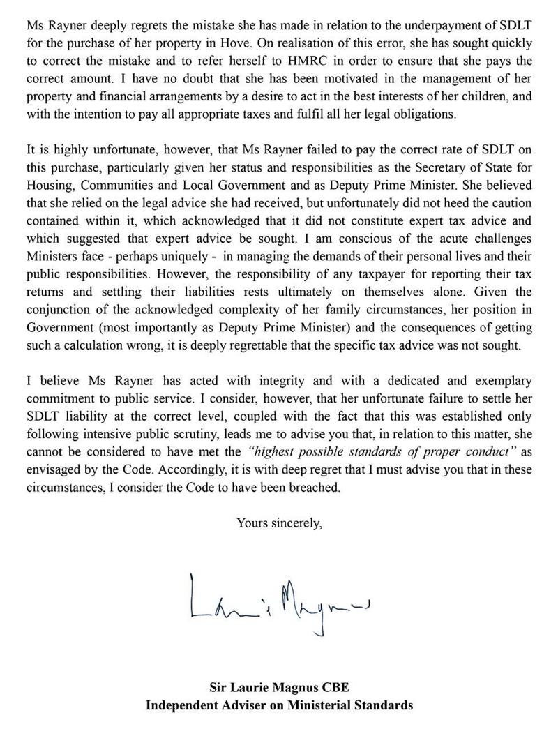 Angela Rayner resignation letter and Sir Keir Starmer reply in full - BBC News