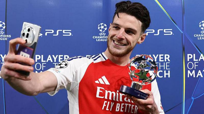 Declan Rice: Arsenal midfielder revels in free-kick magic against Real Madrid in Champions ...