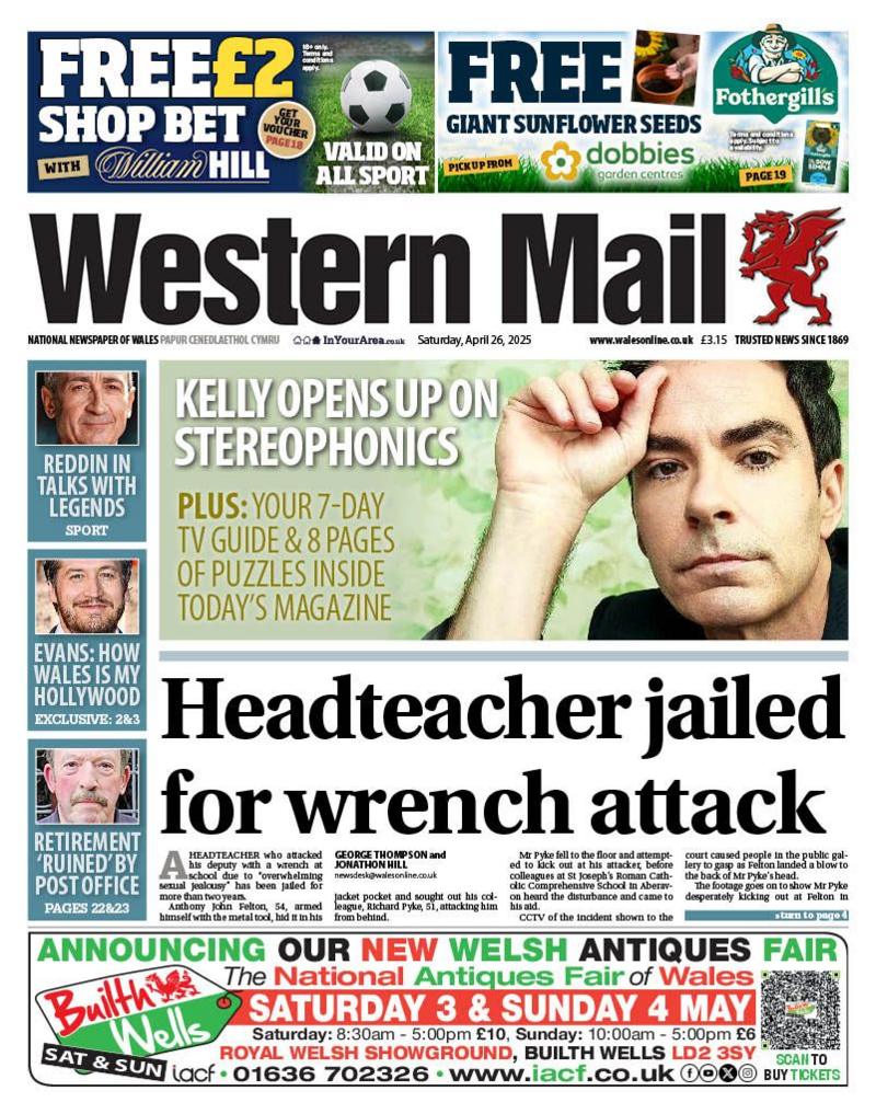 Wales' papers: Jealous head jailed for wrench attack - BBC News