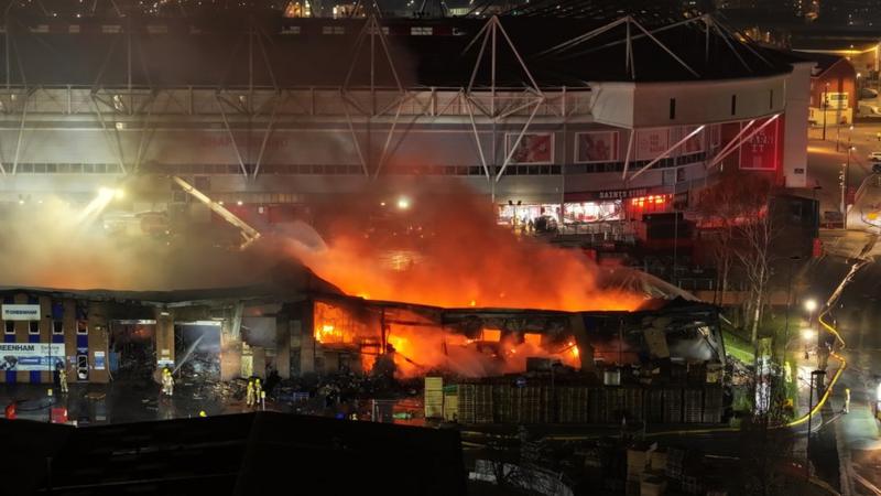 Southampton fire: Major fire postpones Saints match - BBC News