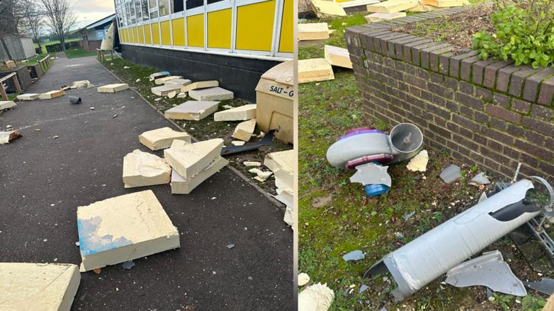 Royston school releases photos of storm damage - BBC News