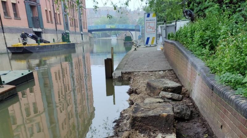 Repairs start on partially collapsed canal wall in Nottingham - BBC News