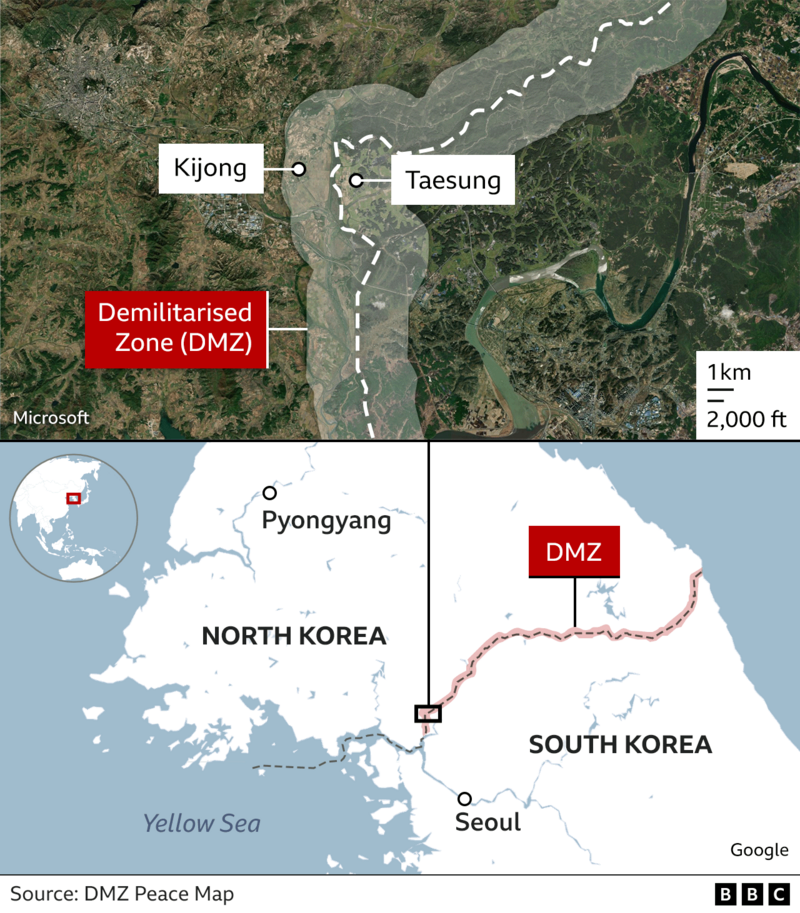 The hidden village just metres from North Korea - BBC News
