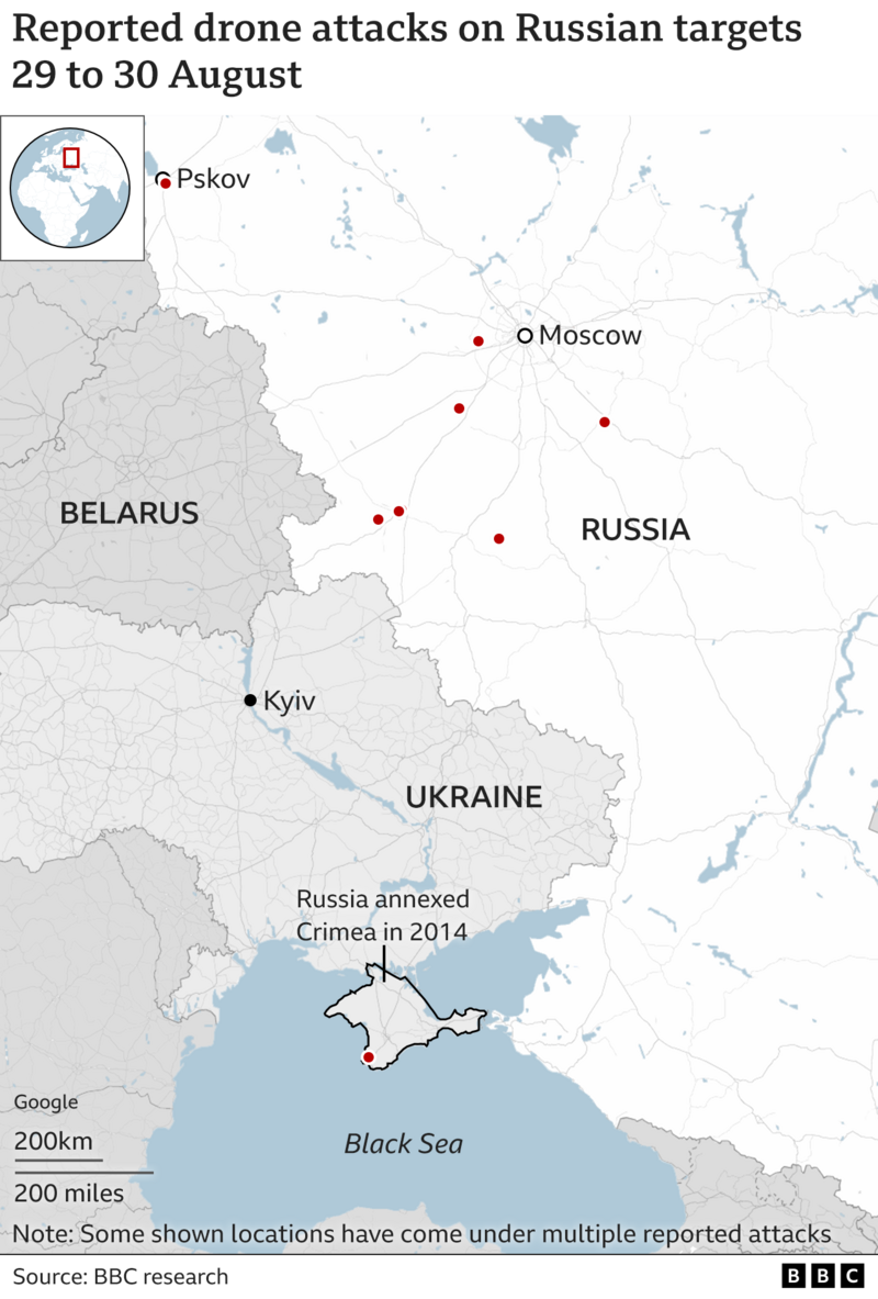 Ukraine war: Wave of drone strikes hits several Russian regions - BBC News